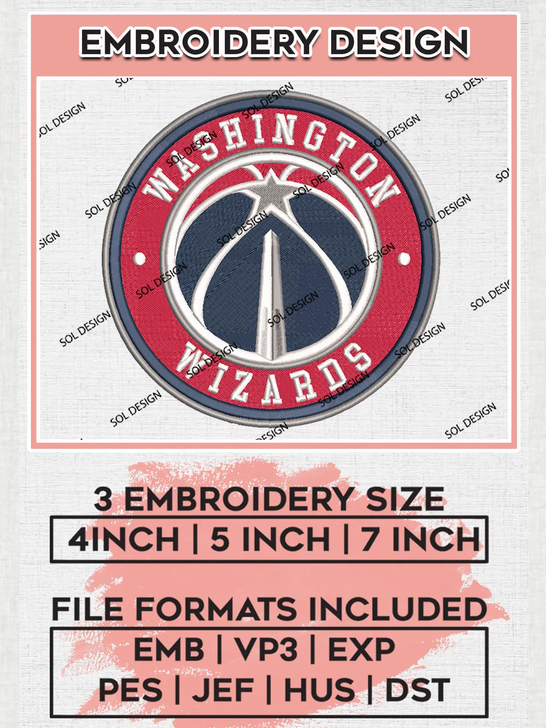 Washington Wizards NBA Basketball Team Logo Embroidery Design, NBA ...