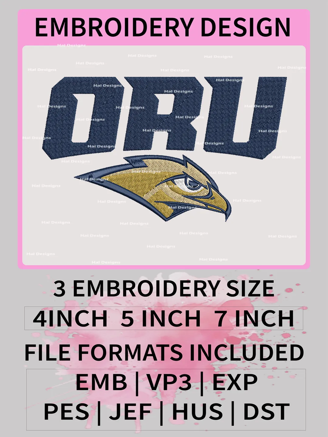 NCAA Oral Roberts Golden Eagles Embroidery File, 3 Sizes, 6 Formats ...