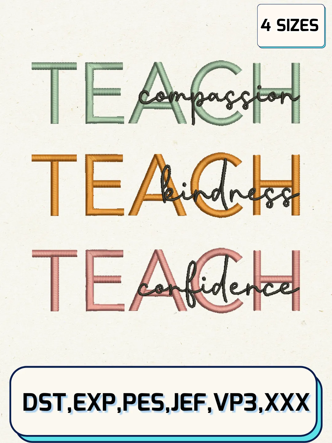 Teach Compassion Embroidery Design Files, Teacher's Day Logos ...