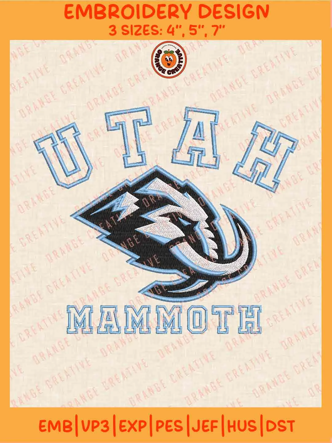 NHL Utah Mammoth Team Logo Embroidery Files, Utah Mammoth Hockey Team ...