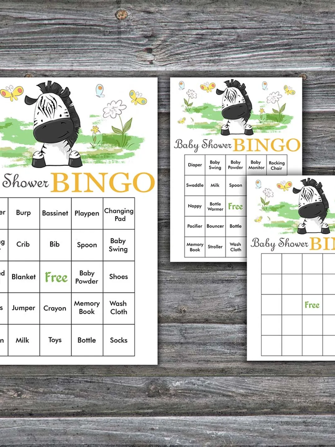 Zebra Baby Shower Bingo Cards,Safari Baby Shower Bingo Games,Printable ...
