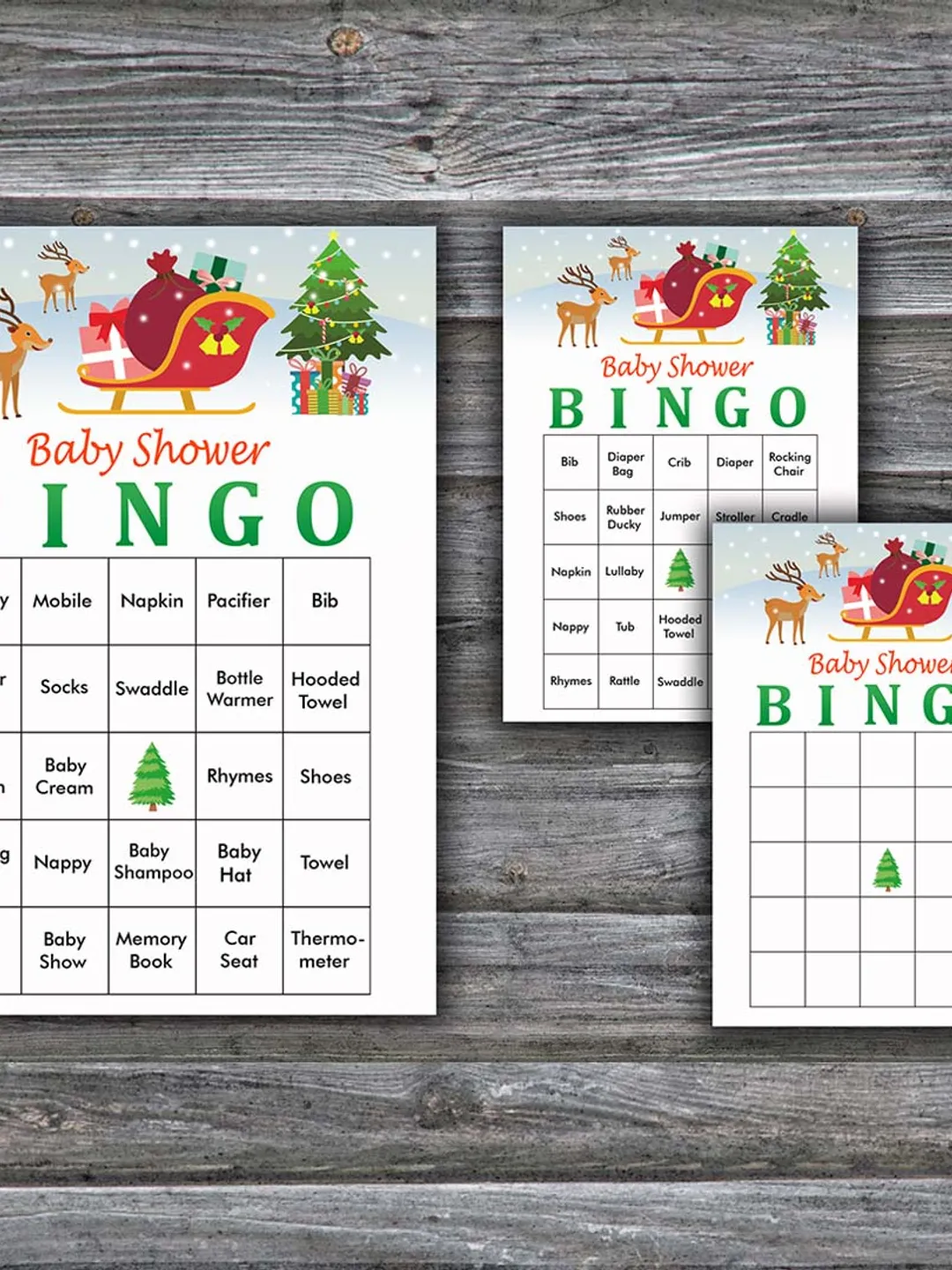 60 Rudolph Baby Shower Bingo Cards,Christmas Baby Shower Bingo Games ...