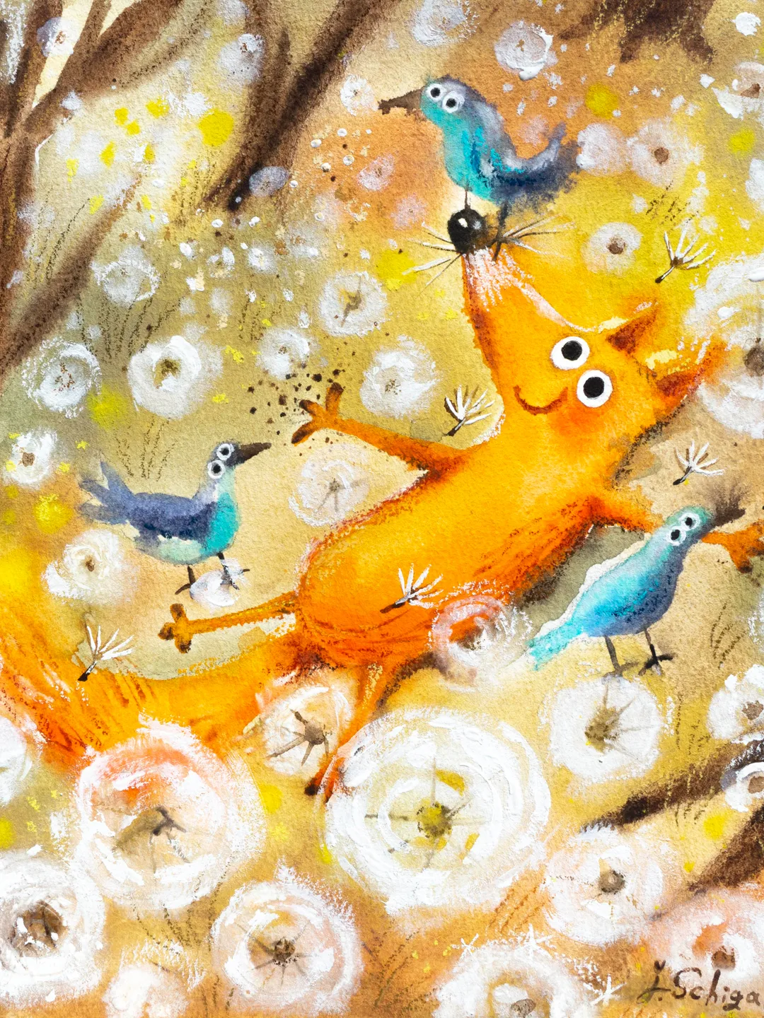26×26cm Artwork by Julia Schigal "Happy summer" - watercolor, gouache