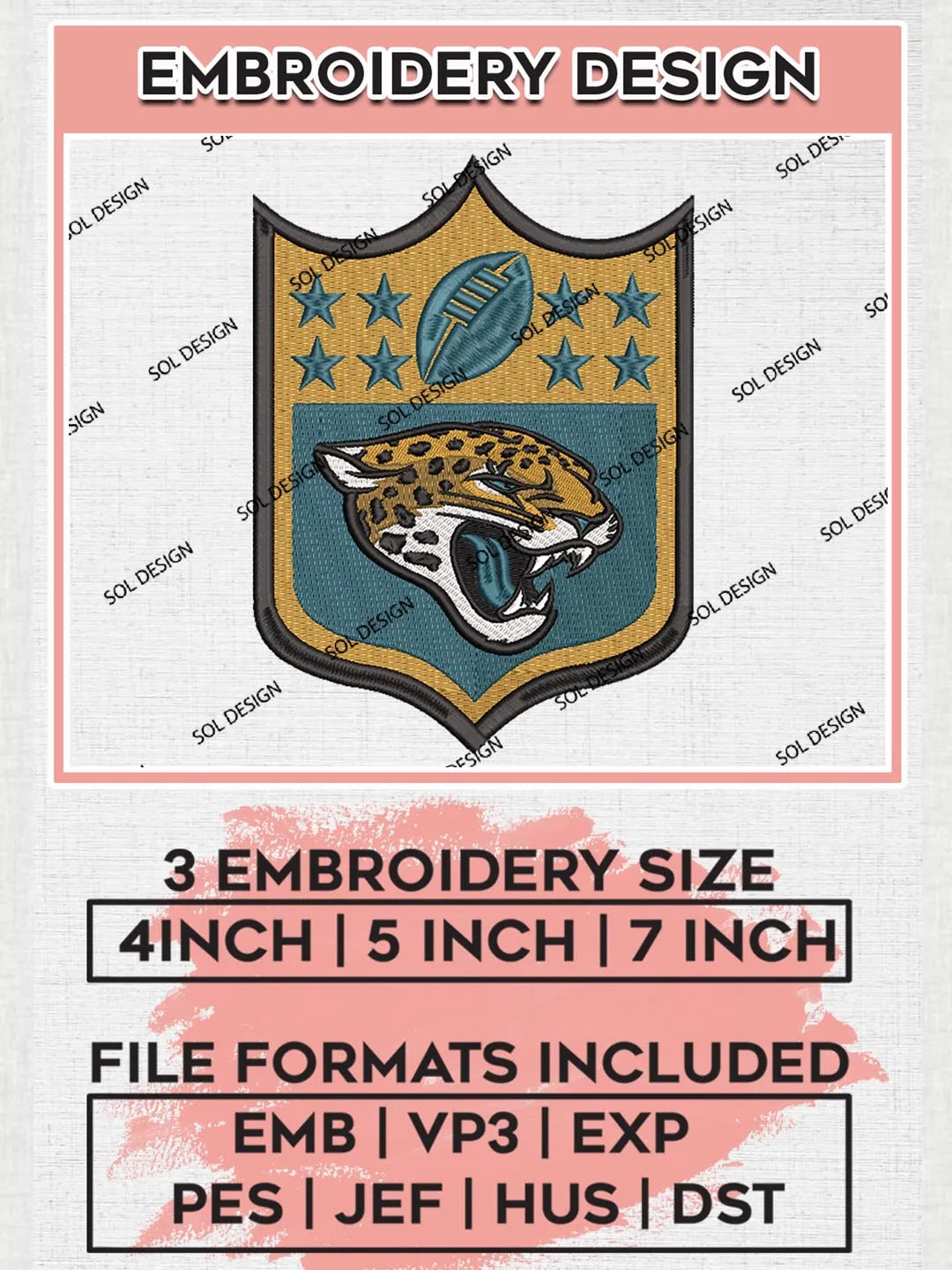 Jacksonville Jaguars Logo Embroidery Designs, NFL Jaguars, NFL ...