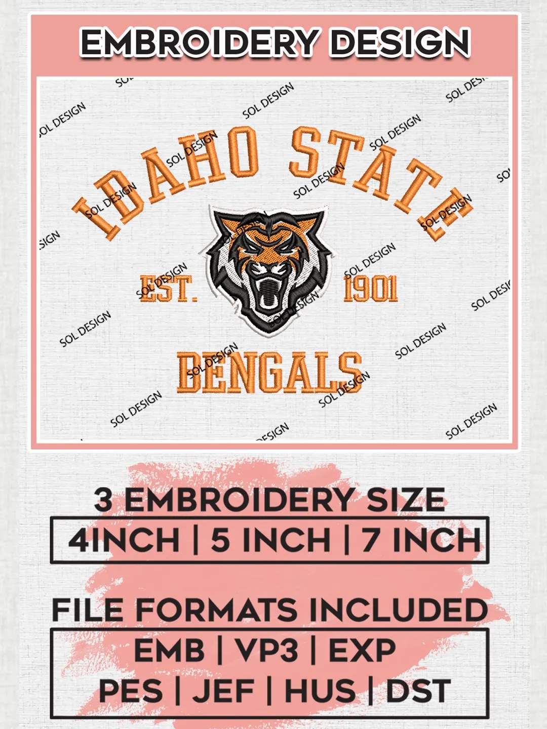 Idaho State Bengals Est 1901 Logo Embroidery Designs, NCAA Idaho State ...