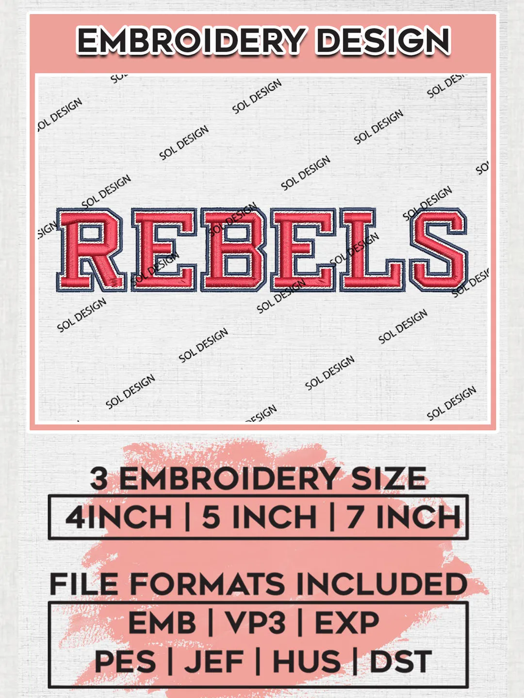 NCAA Rebels College Team Wordmark Logo Embroidery Design Files, NCAA ...
