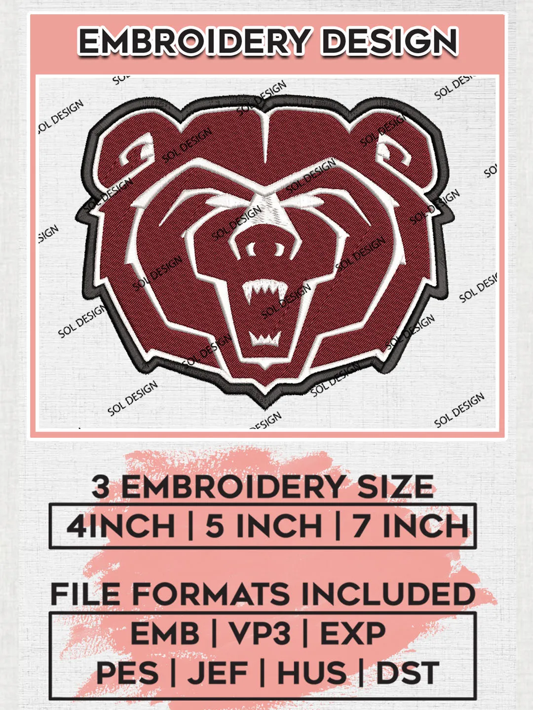 Missouri State Bears Logo Machine Embroidery Design, NCAA Missouri ...