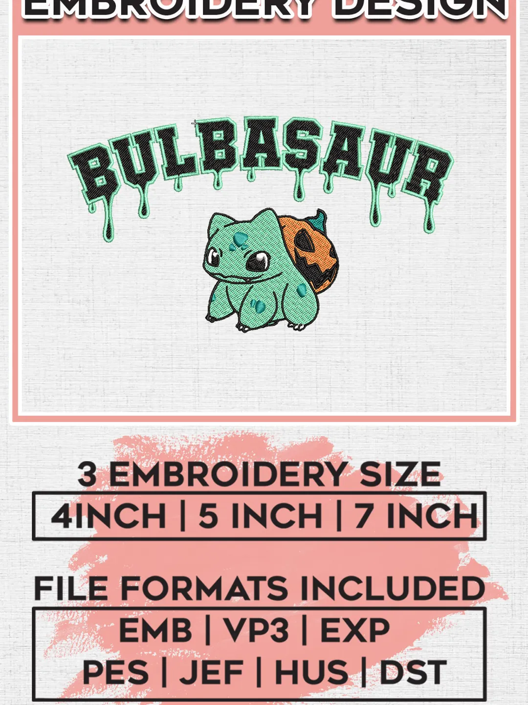 Bulbasaur Pumpkin Halloween Drop Name Embroidery designs, Halloween ...