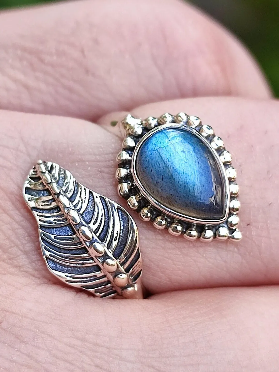 Labradorite Ring, 925 Sterling Silver Handmade Promise Adjustable Leaf ...