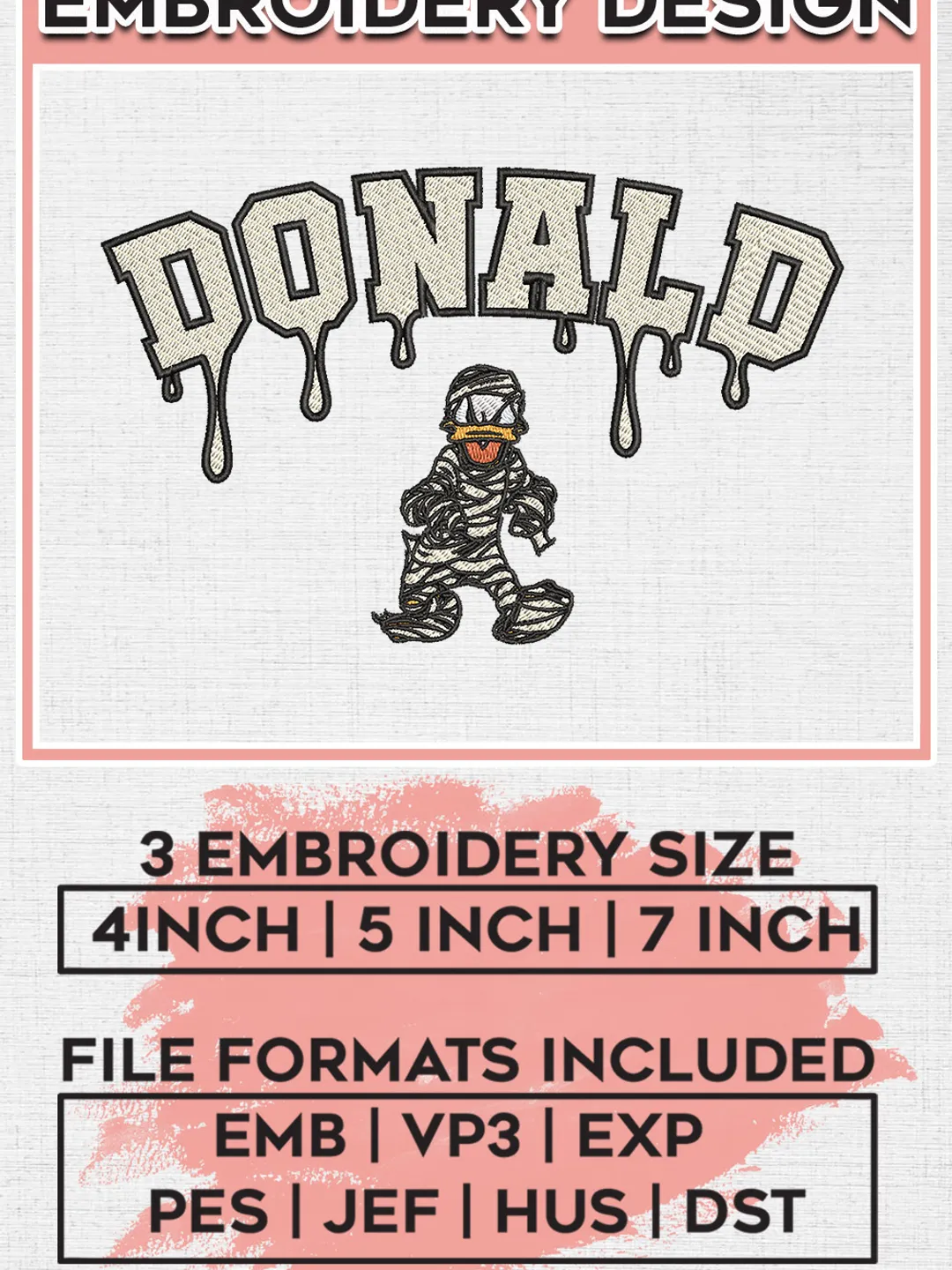 Mummy Donald Halloween Drop Name Embroidery designs, Disney Character ...