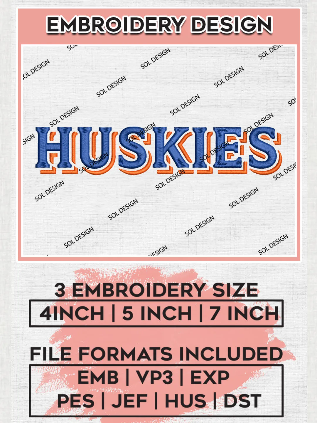 NCAA Huskies Team Word Logo Embroidery Design Files, NCAA Houston ...
