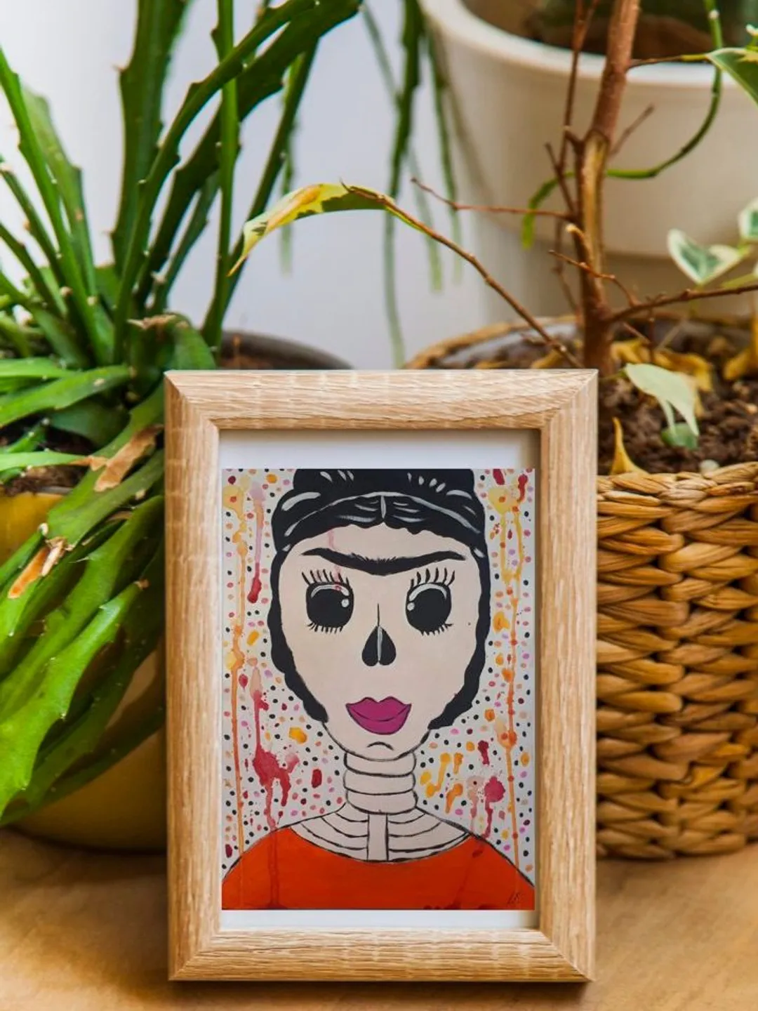Frida Kahlo Day Of The Dead Original Art Outsider Painting Artwork