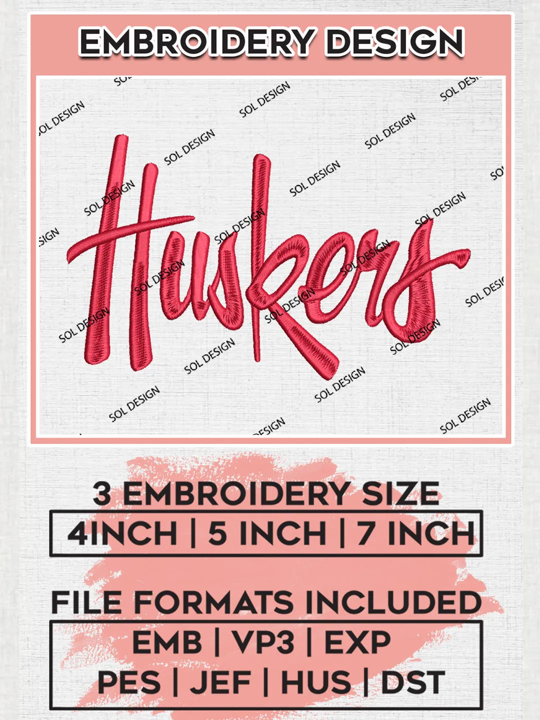 NCAA Cornhuskers Team Word Logo Embroidery Design Files, NCAA Nebraska ...