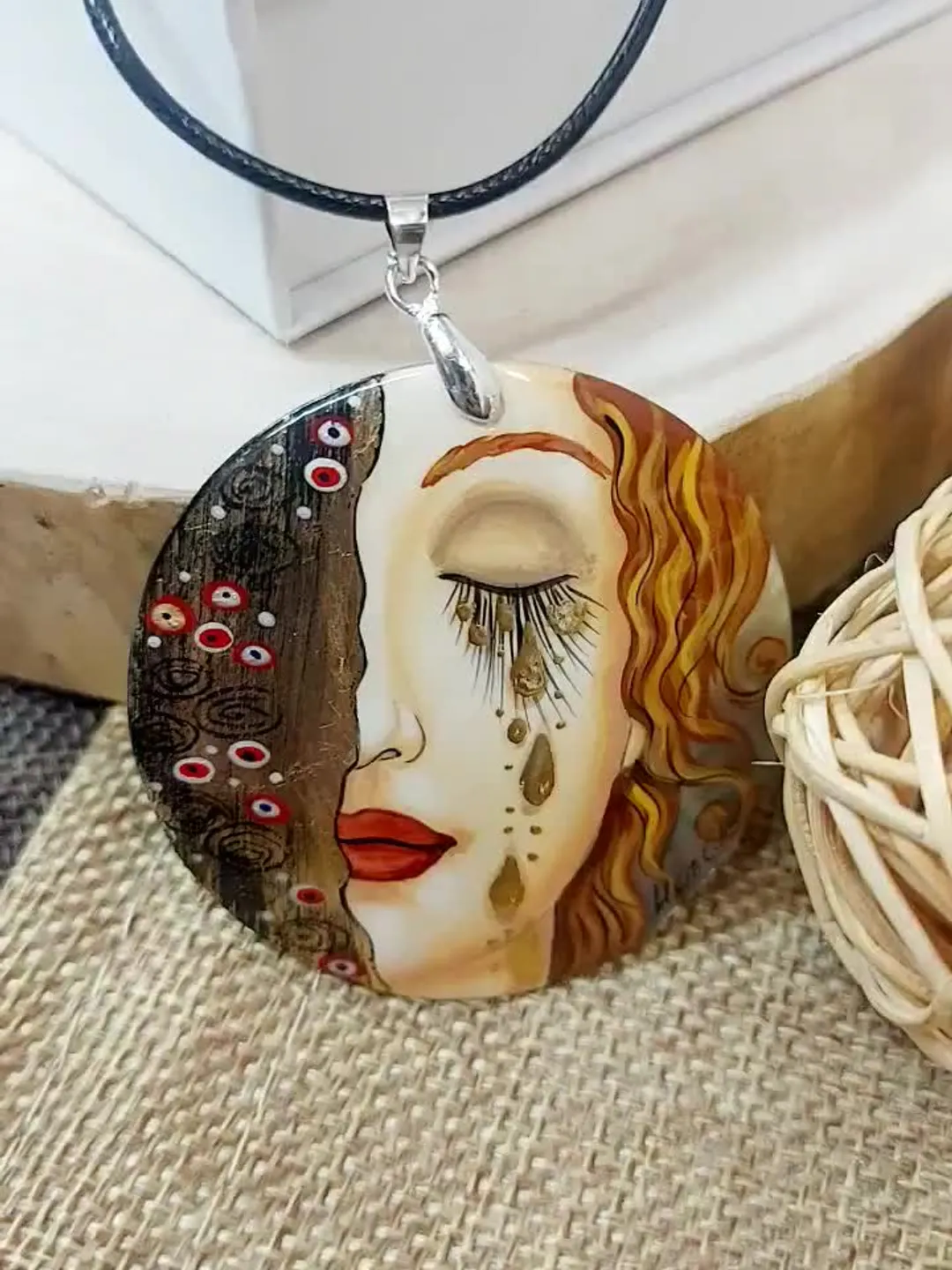 Hand Painted Necklace. Mother-of-pearl Russian hand-painted necklace ...