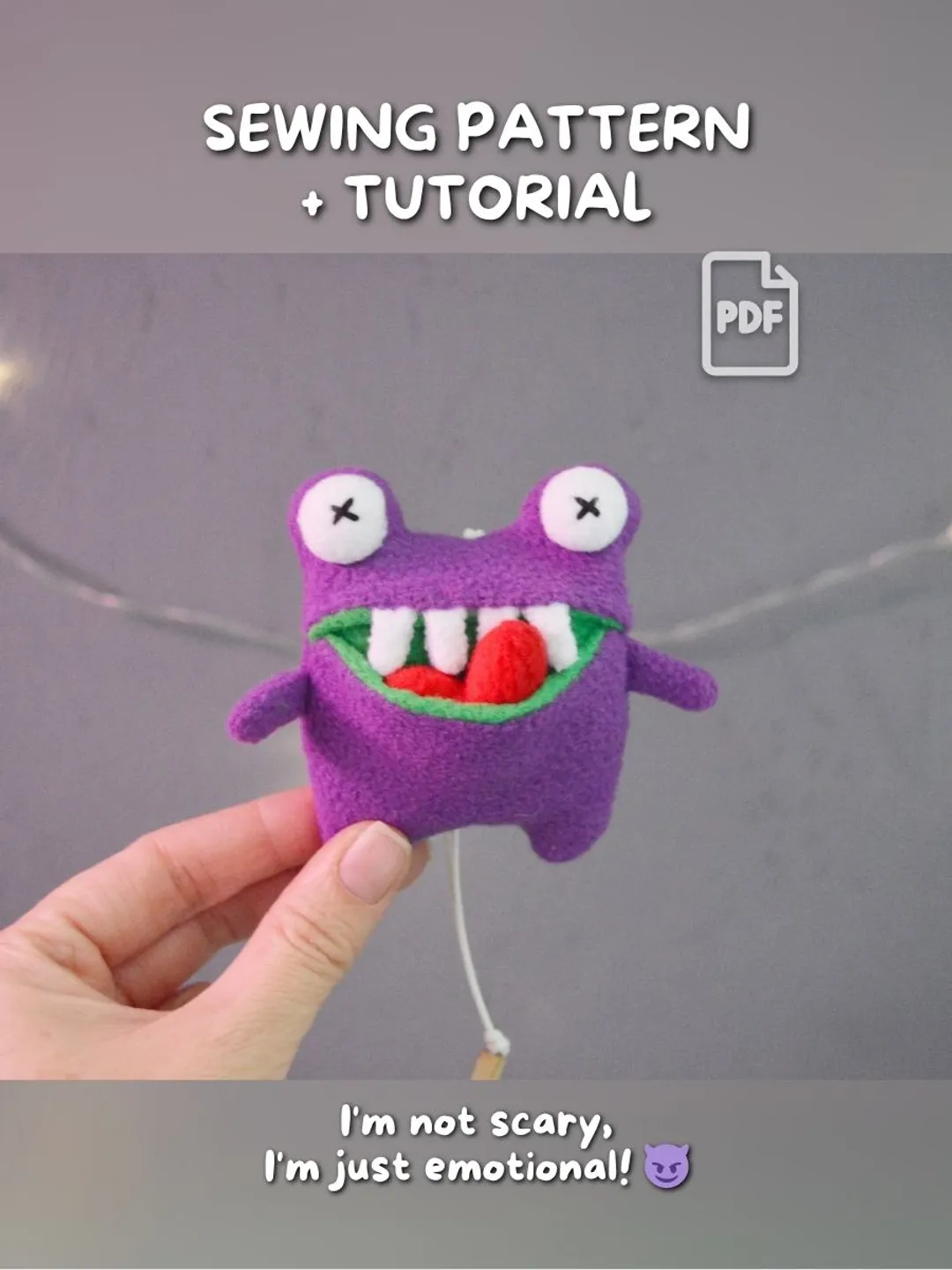PDF Plush Toy Pattern – Snail-Eyed Monster with Pocket Mouth