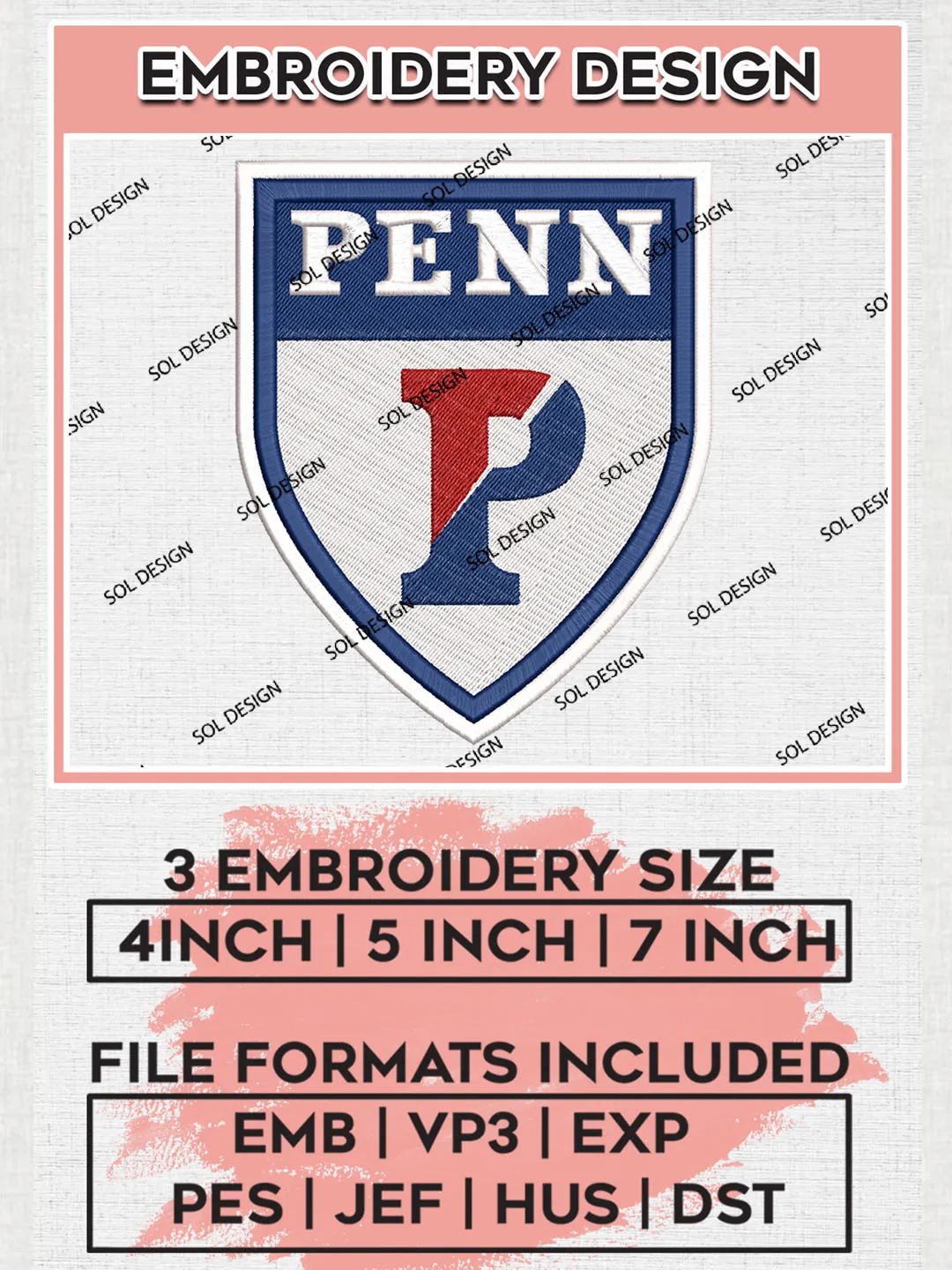 Pennsylvania Quakers Logo Machine Embroidery Design, NCAA Penn Quakers ...