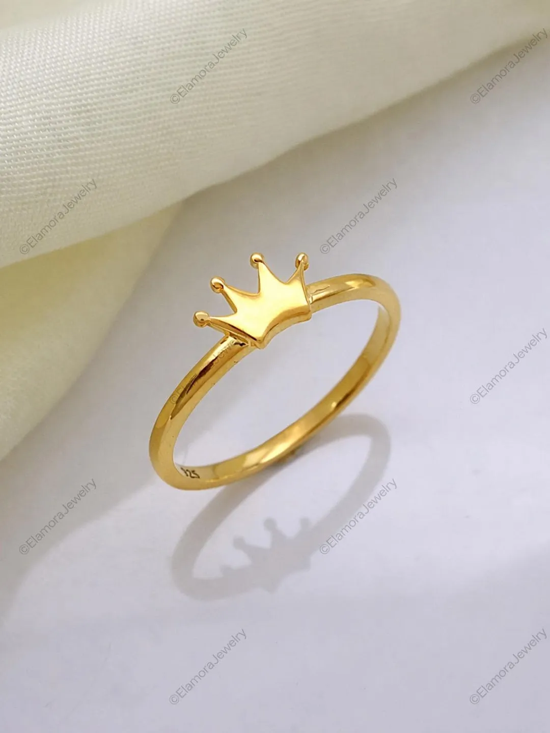 Gold Plated Sterling Silver Crown Ring, Minimalist Stacking Band