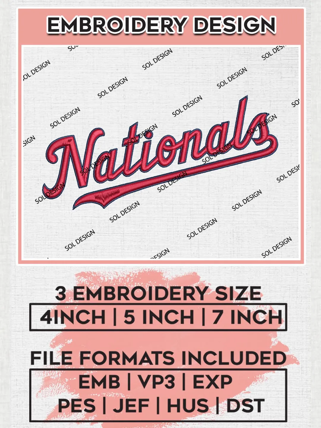 MLB Nationals Wordmark Logo Embroidery Files, MLB Washington Nationals ...
