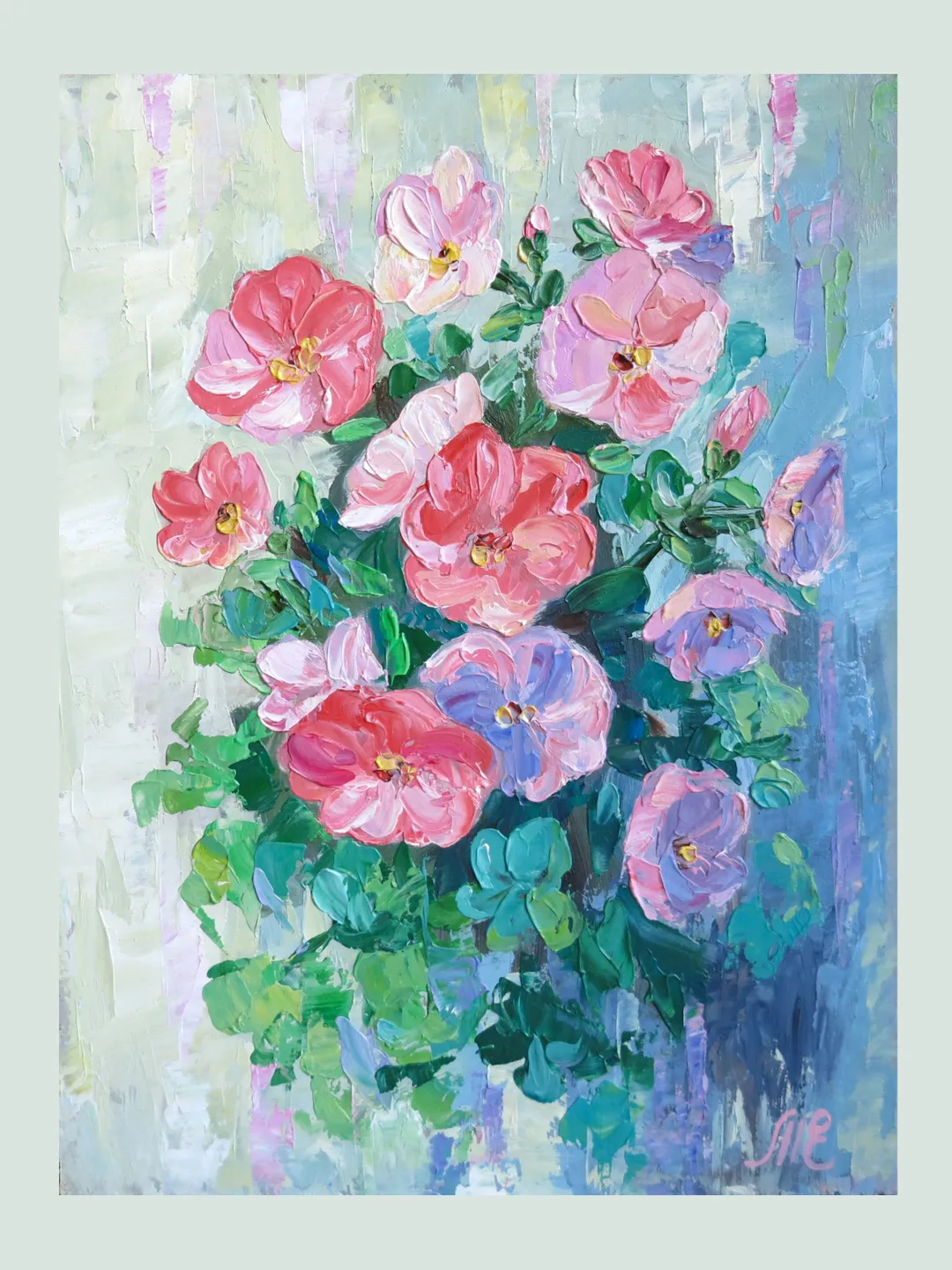 Original Oil Painting Geranium Small Artwork Abstract Flowers in ...