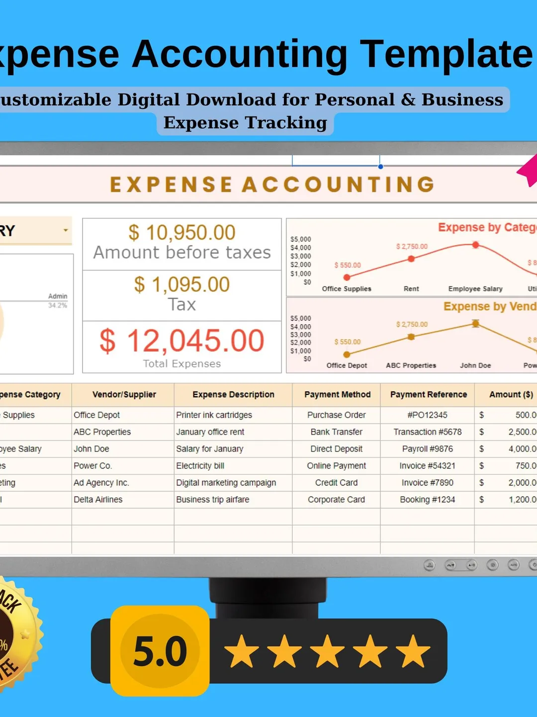 Expense Accounting Template | Editable Google Sheets, Customizable ...