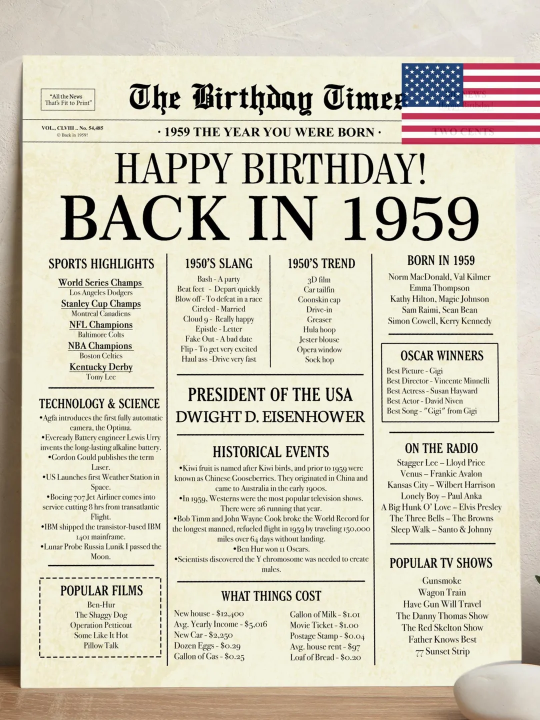 66th birthday decorations, 1959 poster, 66th birthday newspaper poster ...