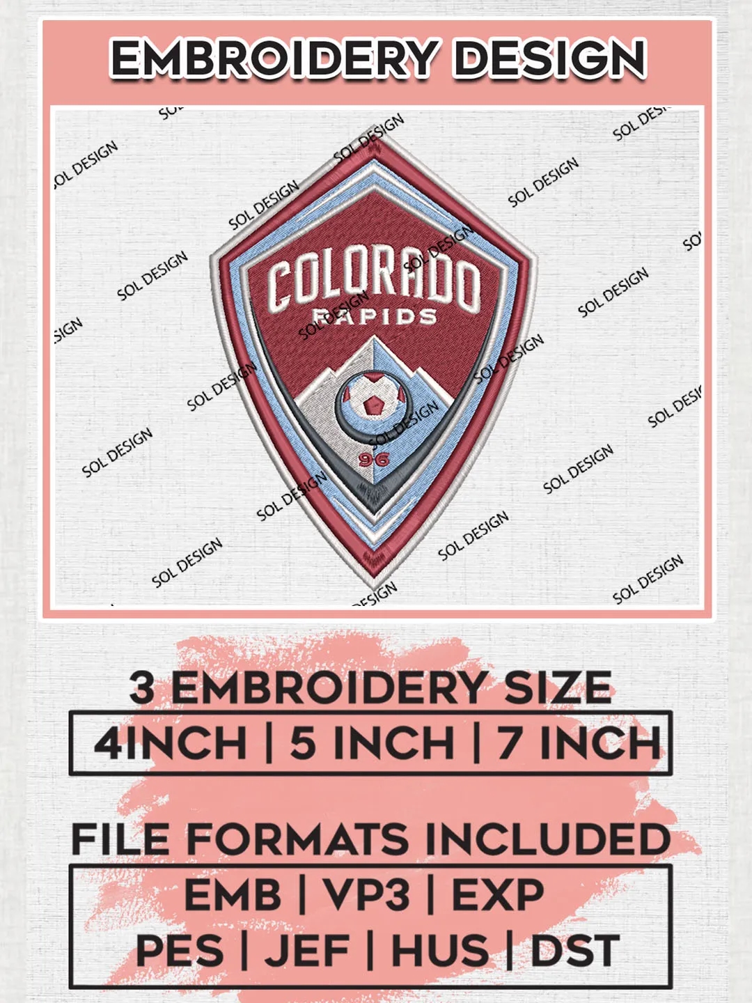 Colorado Rapids Logo Embroidery Designs, MLS Embroidery files, Colorado ...