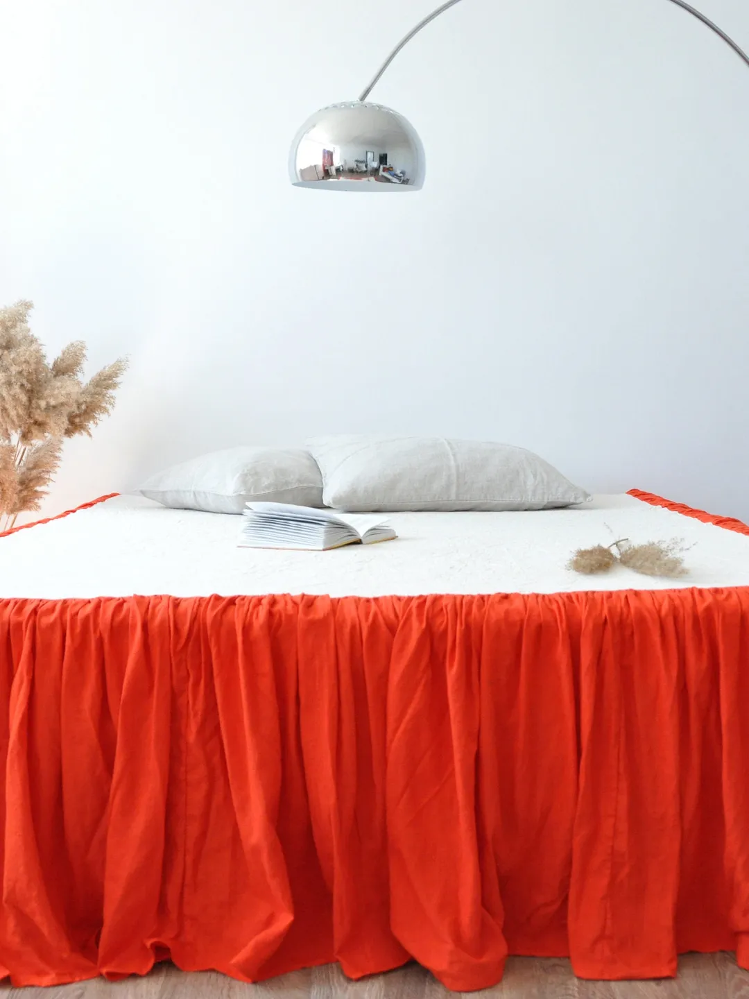 Bright orange bed skirt / Softened linen bed skirt / Dust ruffles ...