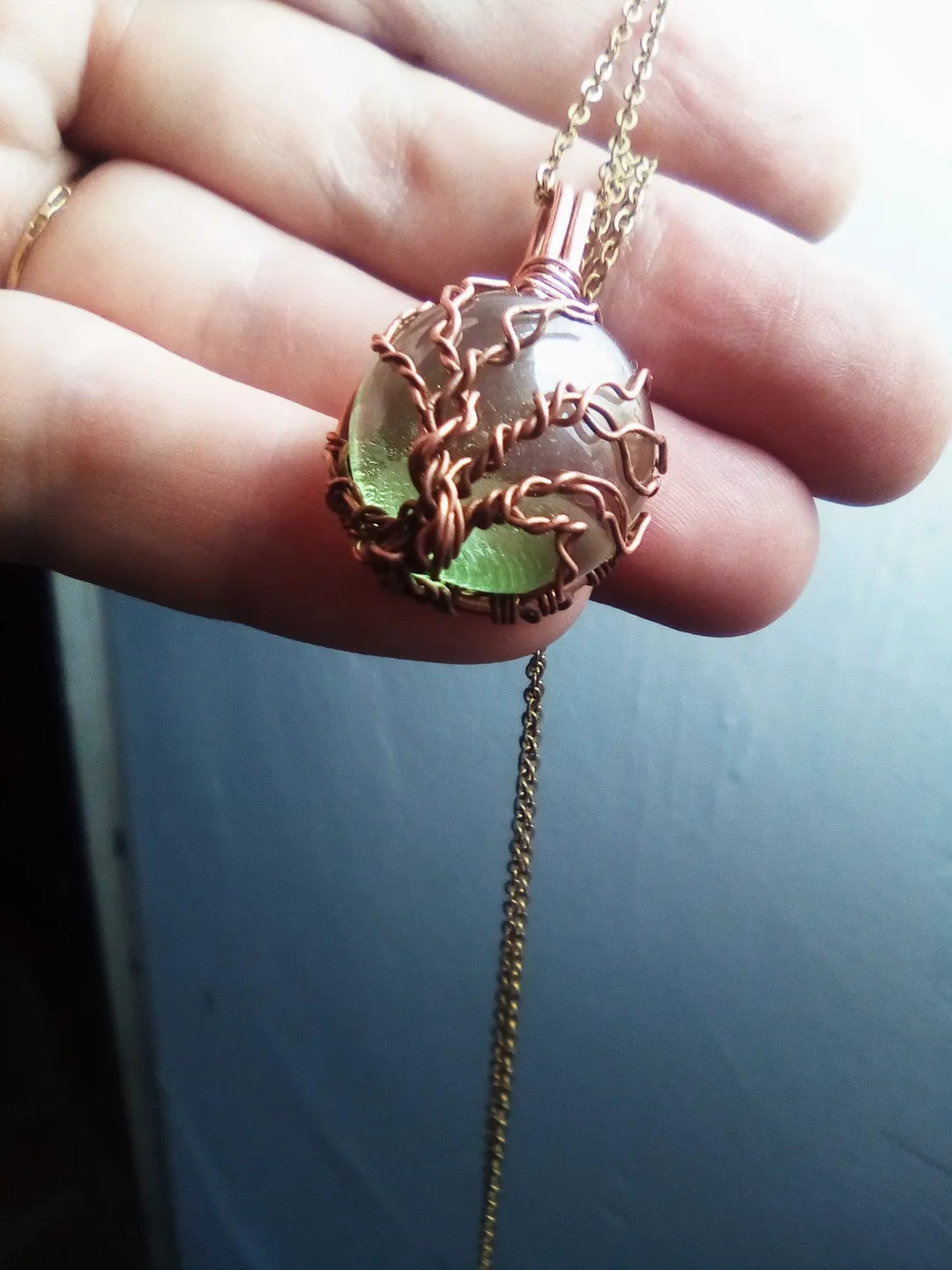 Pendant Tree of Life made of copper wire and natural stone Jasper.