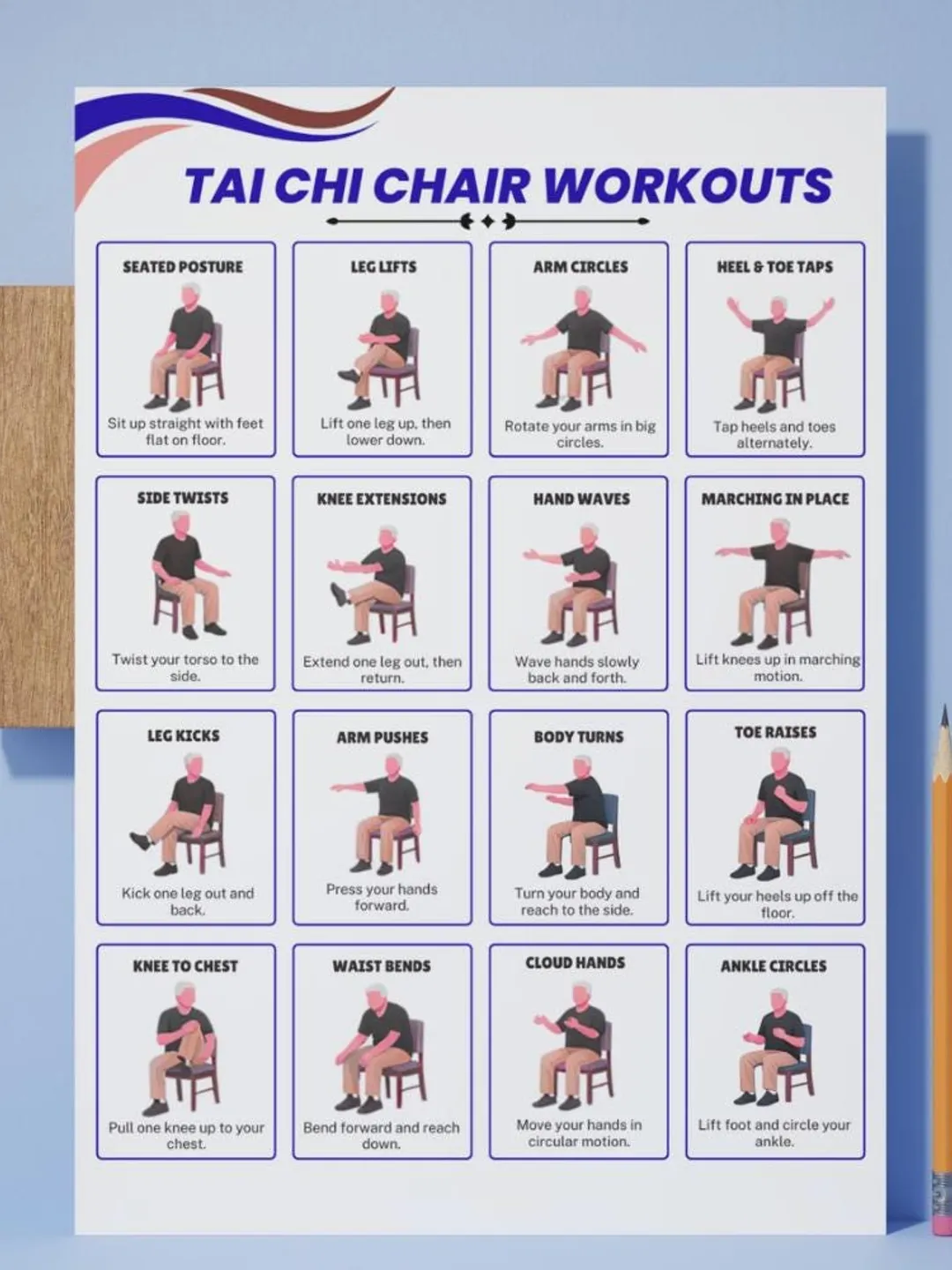 Tai Chi Chair Workouts Printable, Workout Plan PDF, Digital Download ...