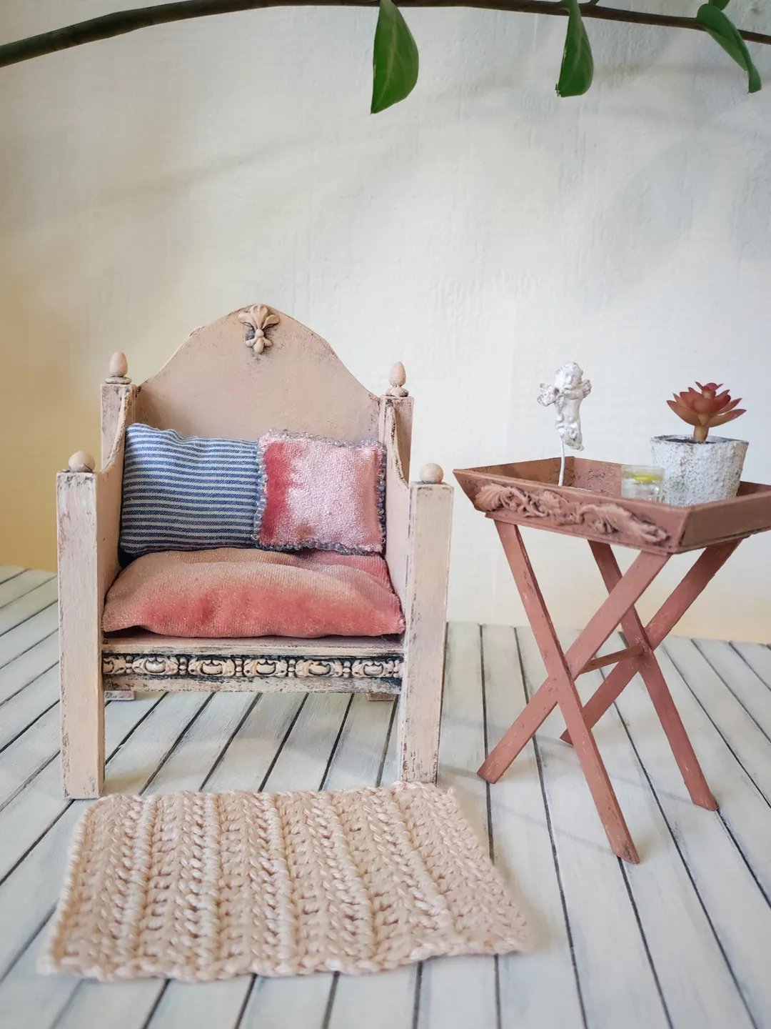 Dollhouse Furniture Set with armchair and accessories for dolls scale 1/6