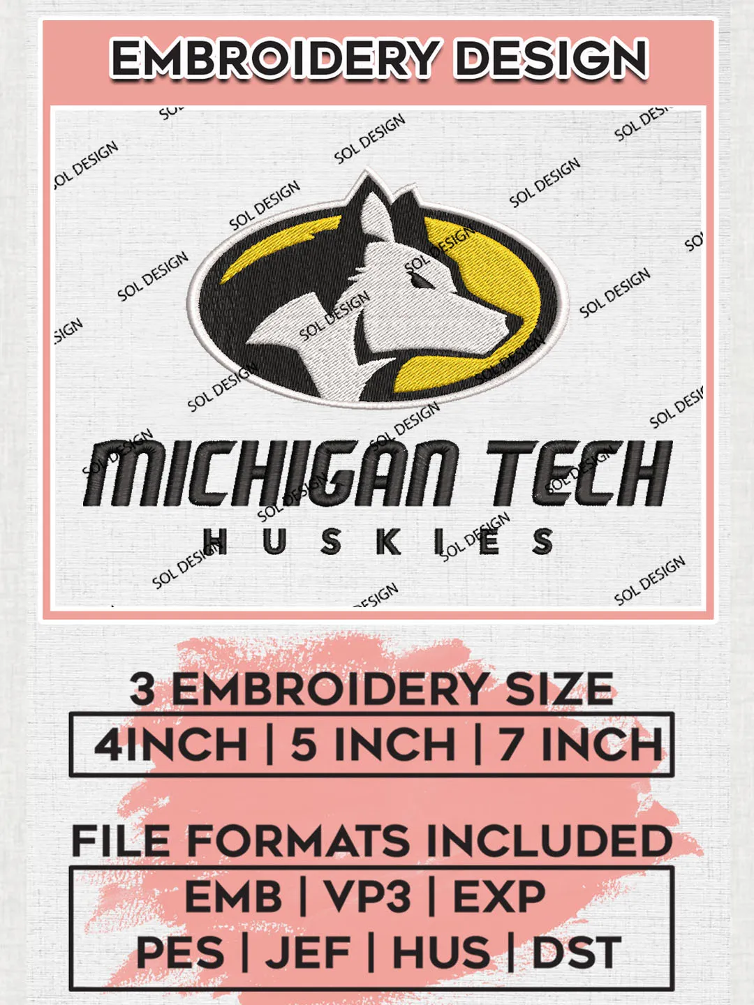 Michigan Tech Huskies Logo Embroidery Design,NCAA Logo Embroidery ...