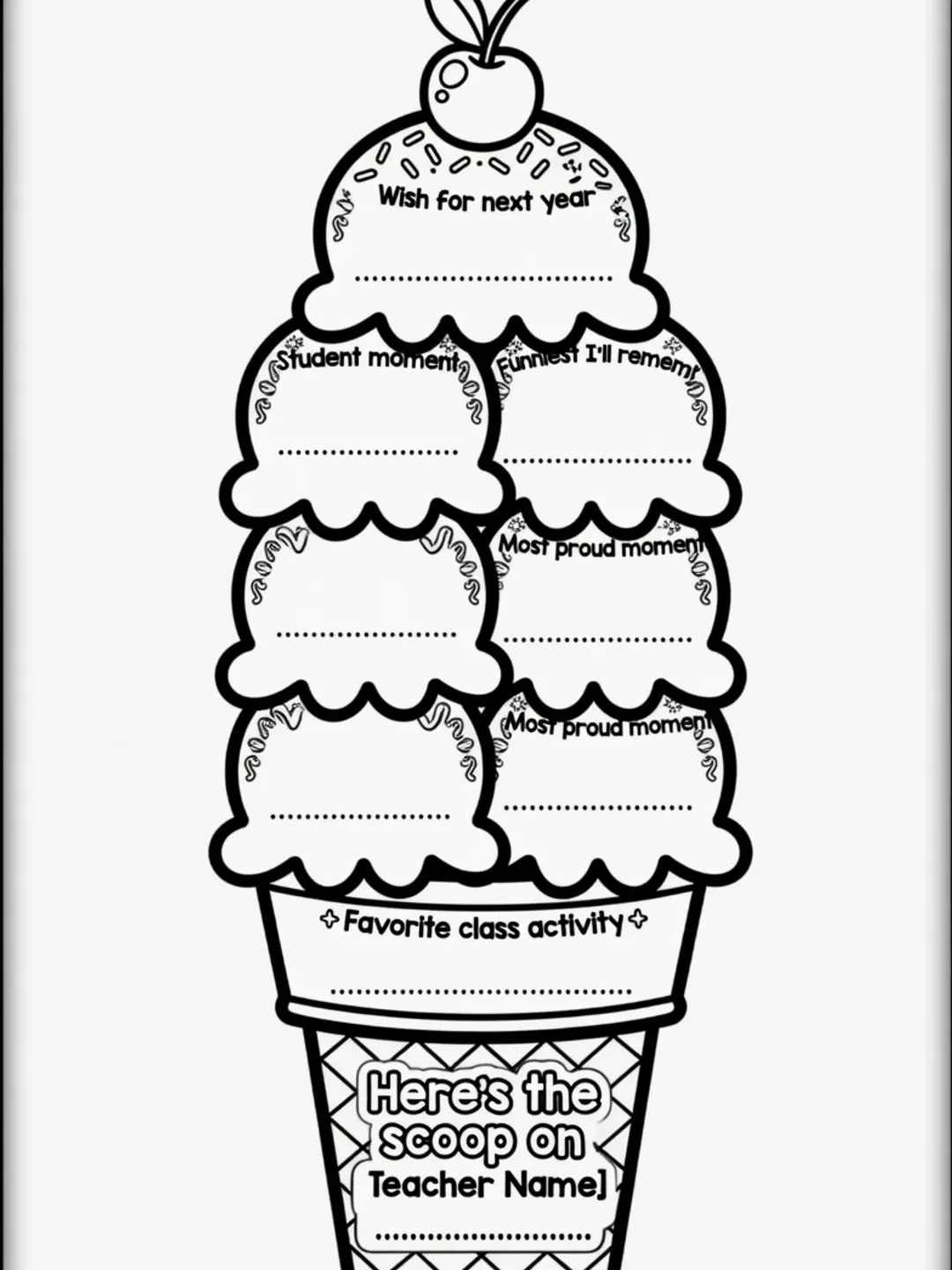 End of Year Ice Cream Scoop Worksheets | Coloring & Memory Activities ...