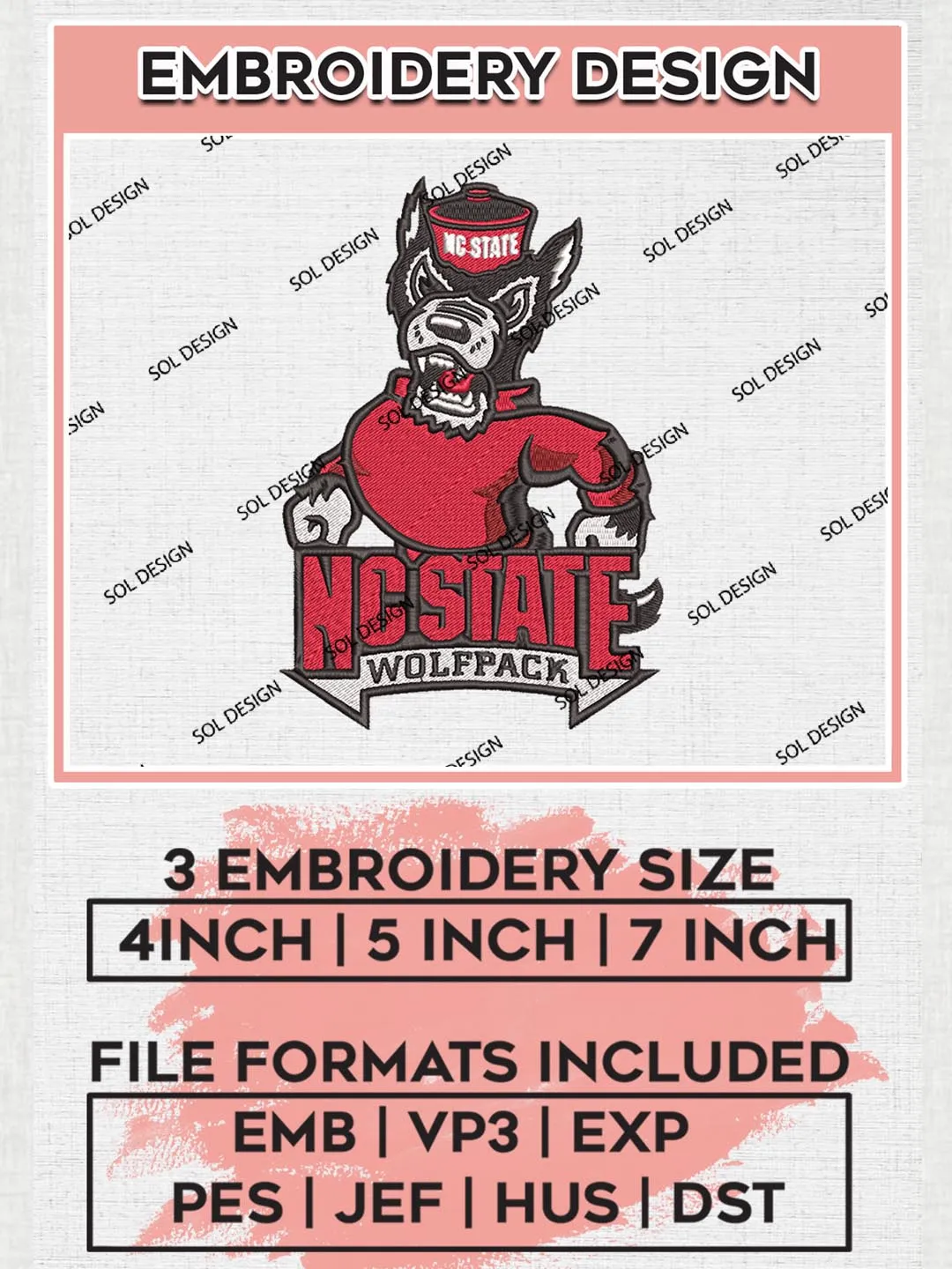 NCAA NC State Wolfpack Team Logo Machine Embroidery Design, NCAA NC ...