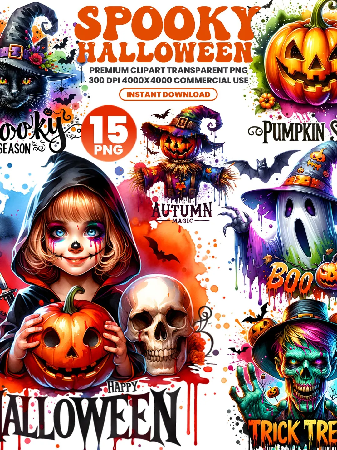 Halloween Clipart | Spooky Cat and Ghost Graphics (SVG and PNG Digital ...