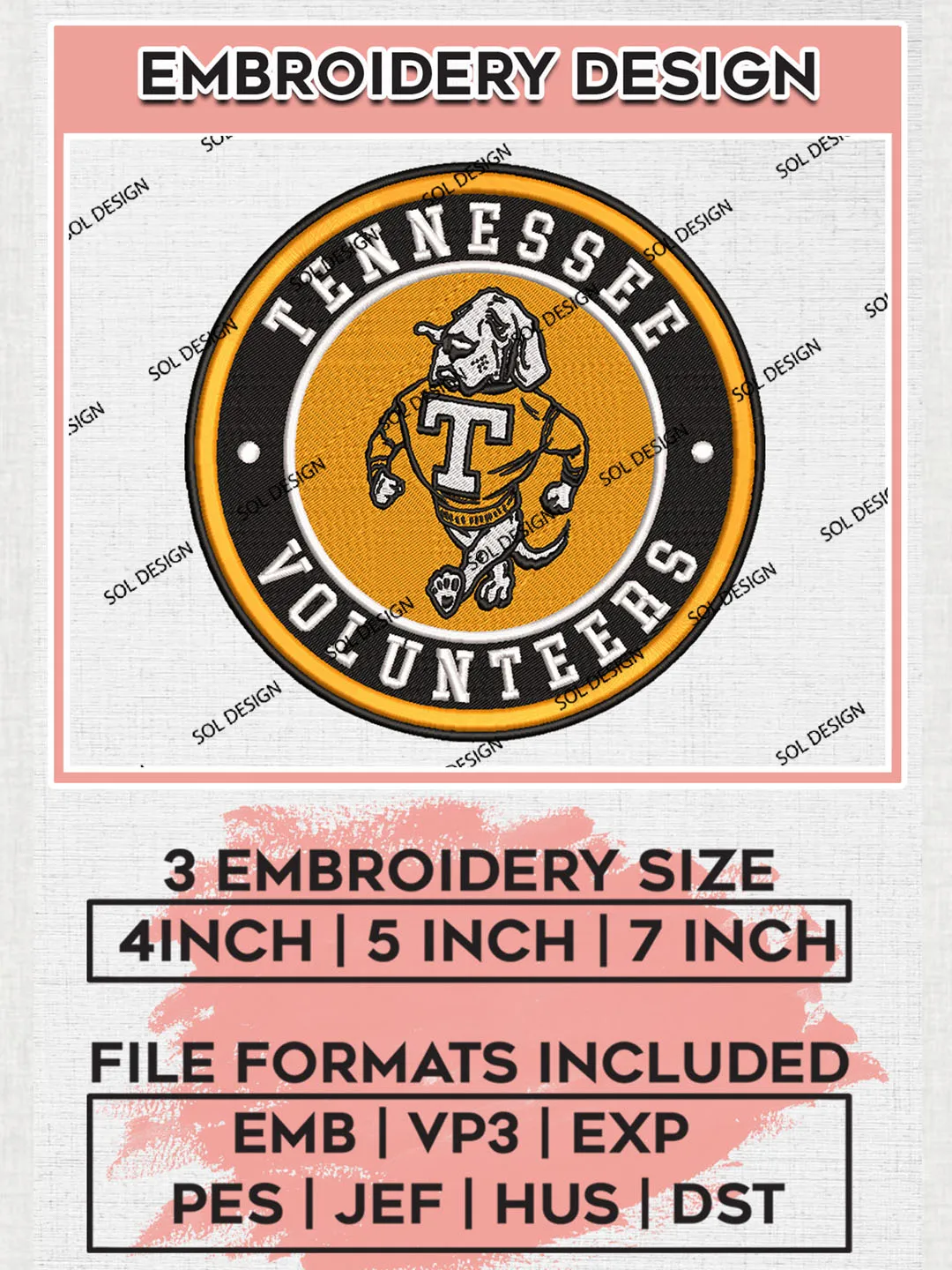 NCAA Tennessee Volunteers Round Logo Embroidery, NCAA Tennessee ...