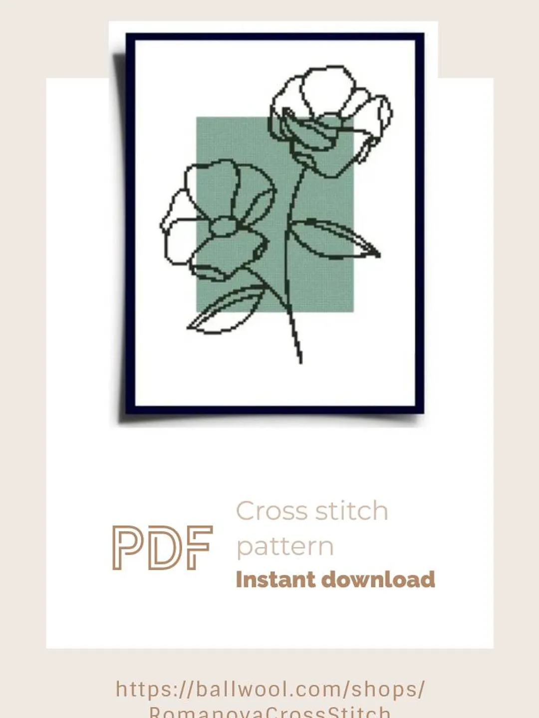 Abstract One line Botanical cross stitch PDF pattern, Minimalist ...