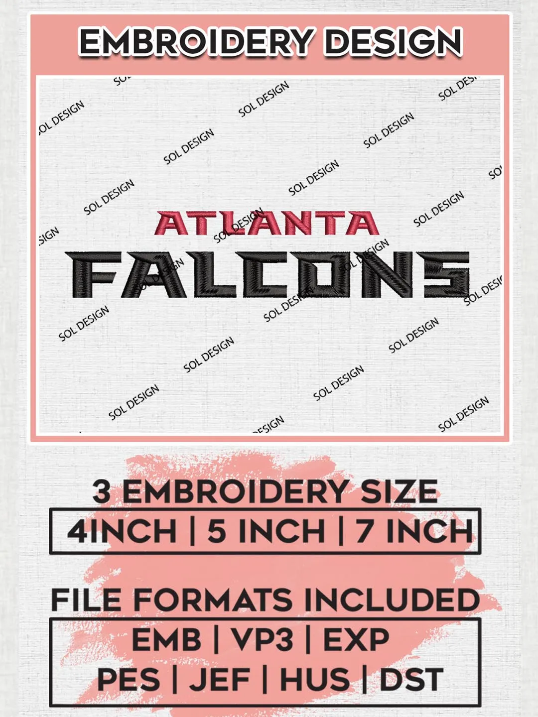 NFL Atlanta Falcons Wordmark Logo Embroidery Designs, NFL Falcons, NFL ...