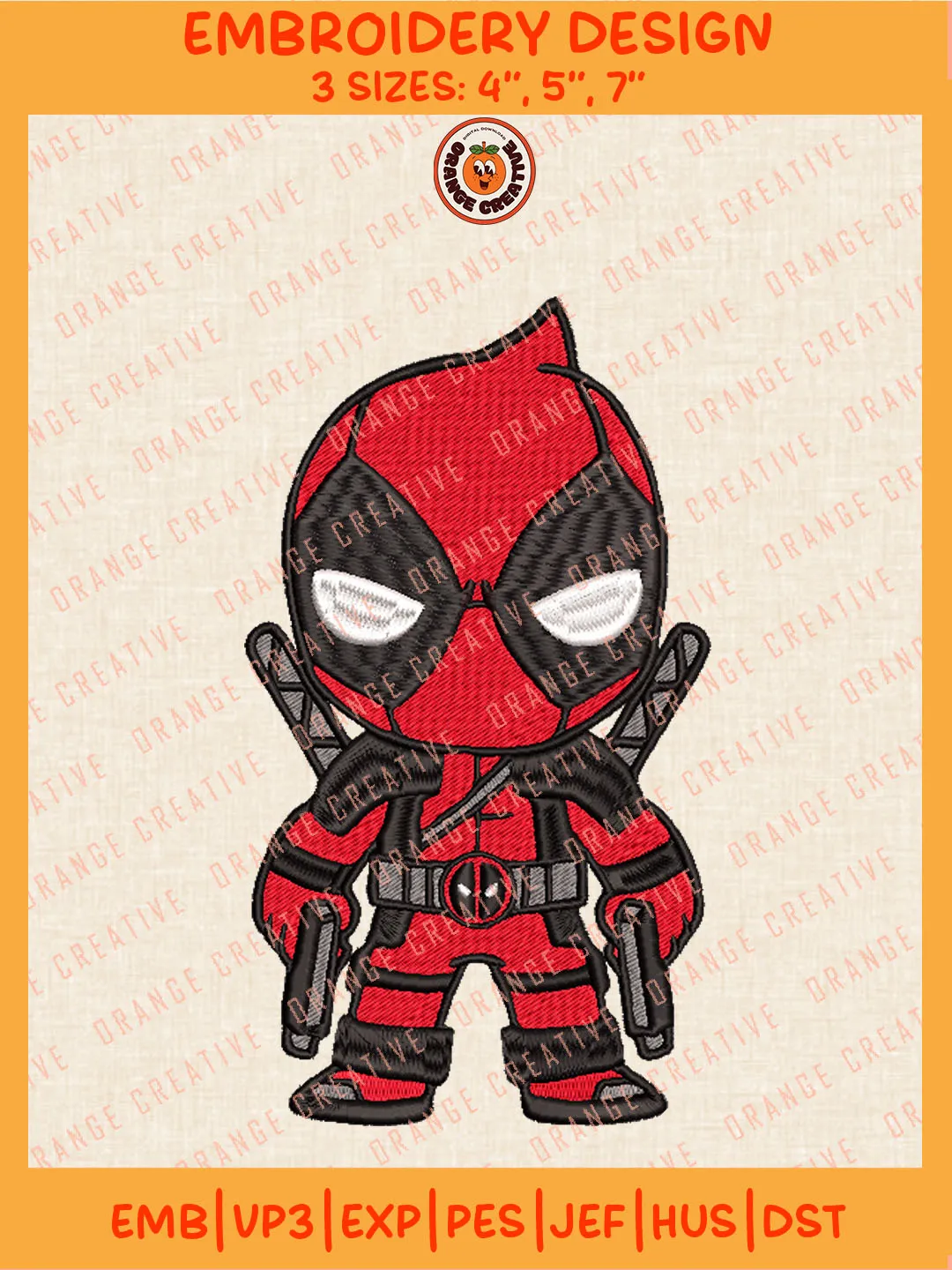 Chibi Deadpool Embroidery Files, Deadpool Embroidery Designs, Baby ...