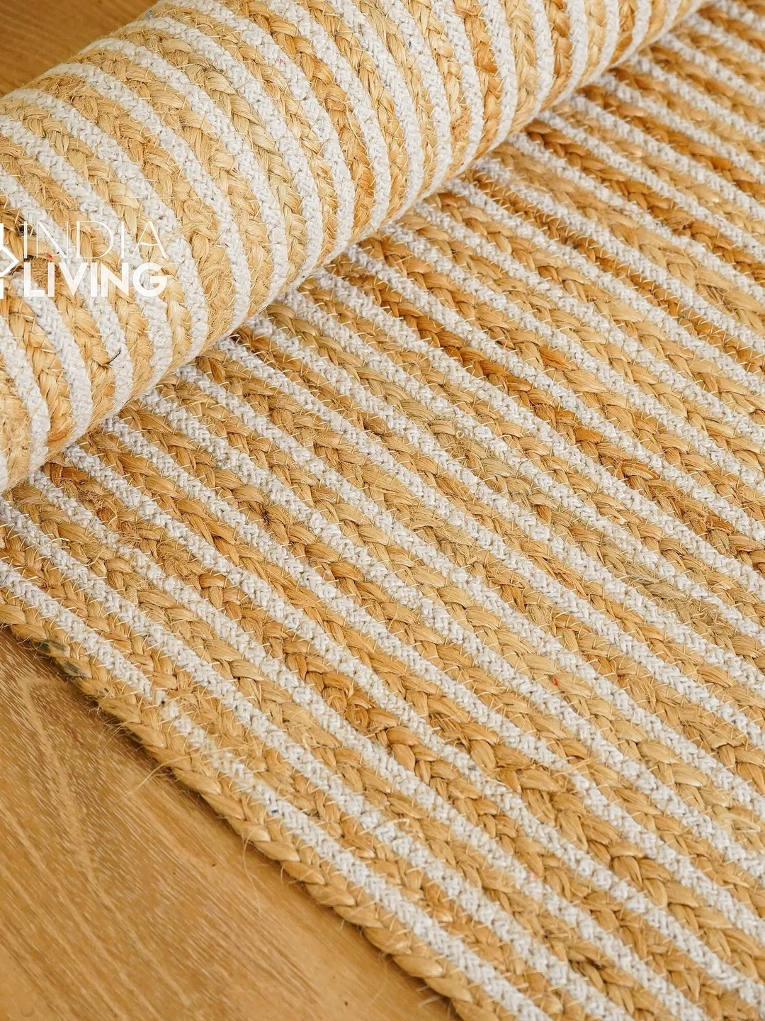 White Striped boho Jute area Rug, Hand braided Eco-Friendly Custom made ...