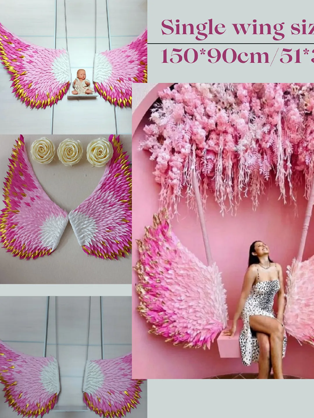 Wedding Backdrop Hanging wings, Gold pink winged swing, hanging swing ...