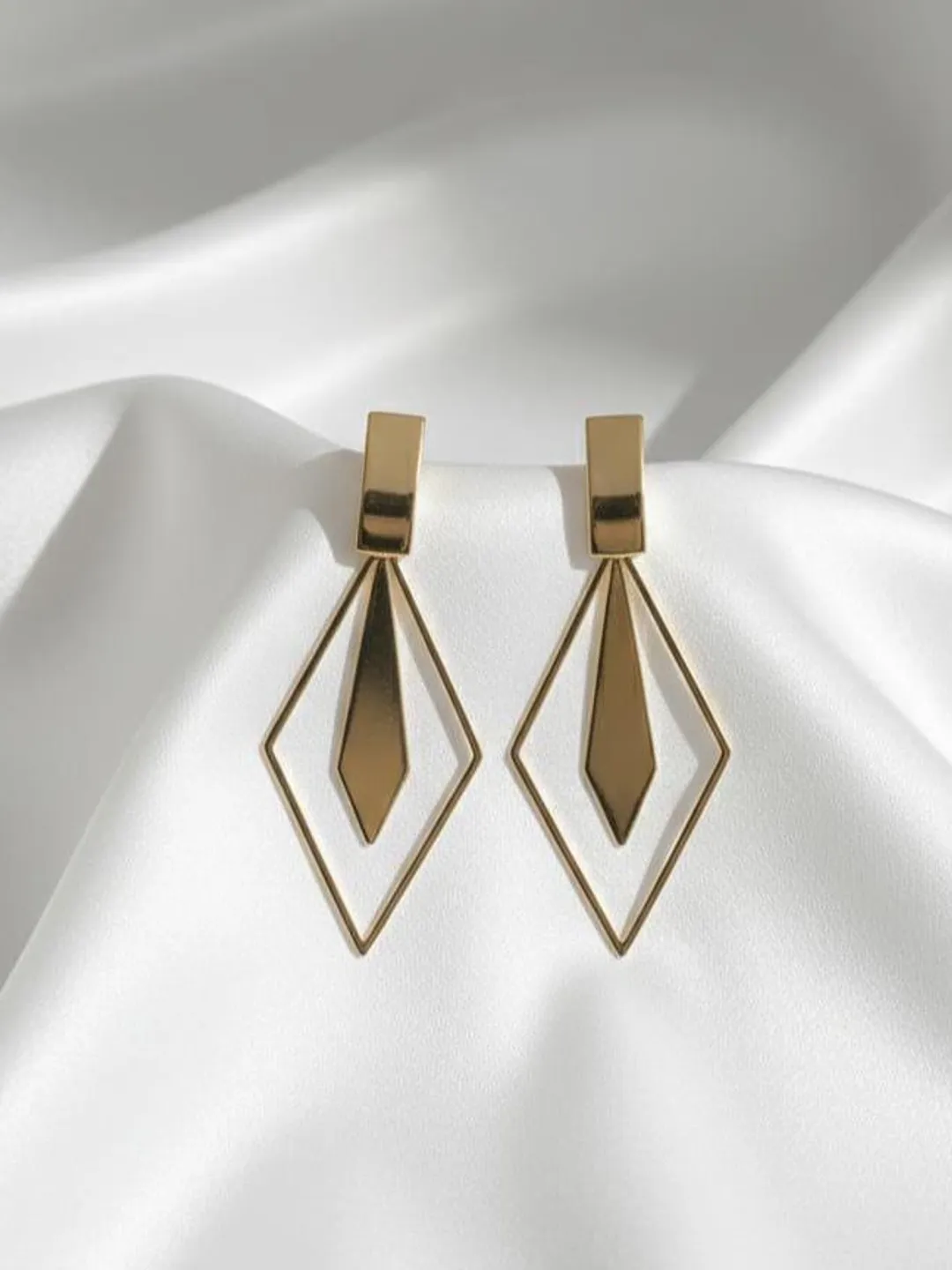 Contemporary Minimalist Diamond Shape Drop Earrings – Sterling Silver ...
