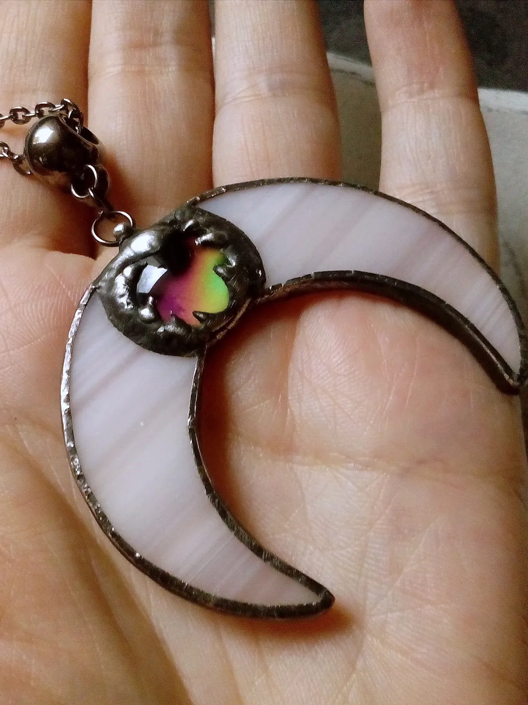 Stained glass moon, Mood stone crescent, Moon phase necklace ...