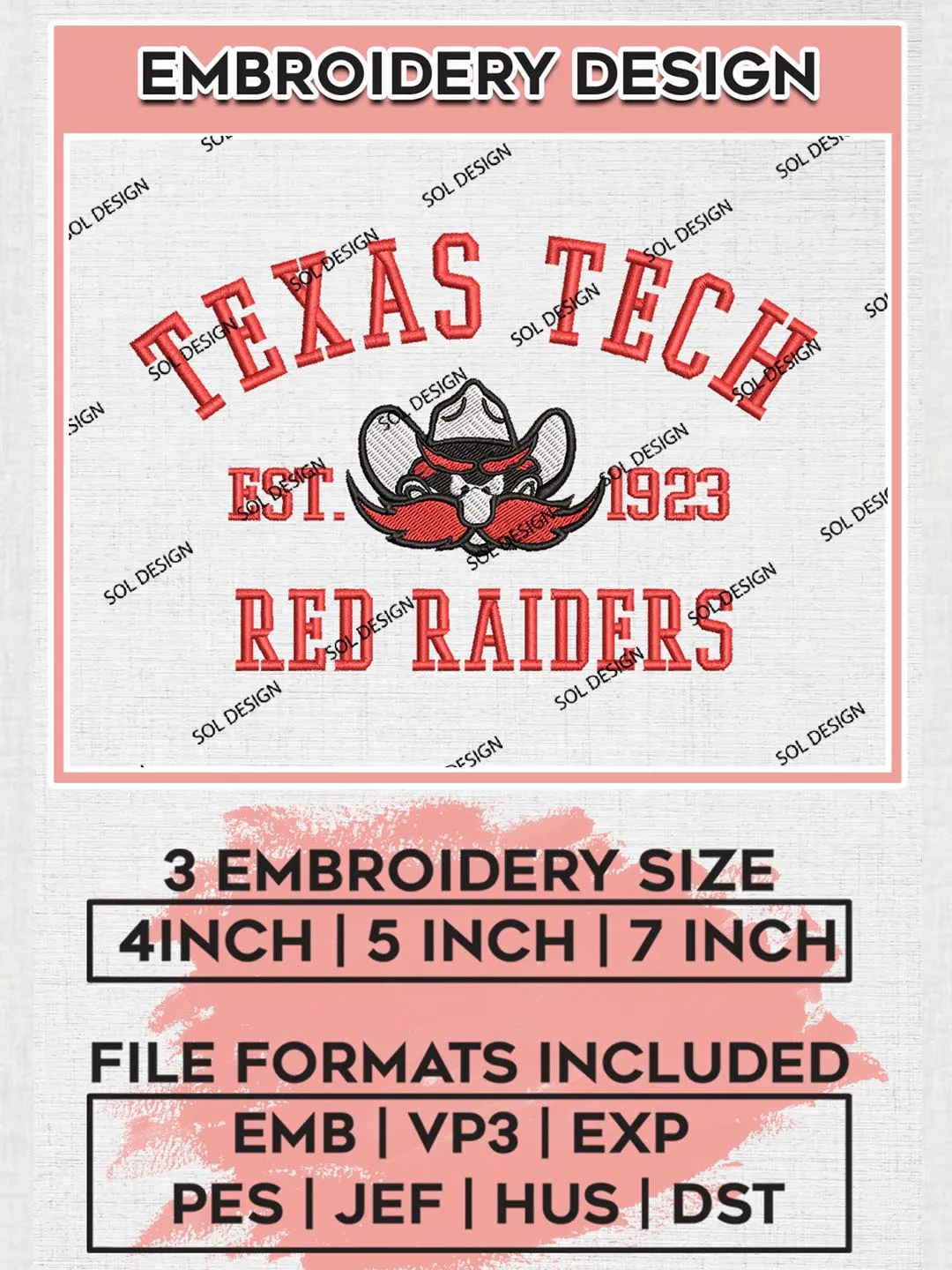 NCAA Texas Tech Red Raiders Embroidery Design | Texas Tech University ...
