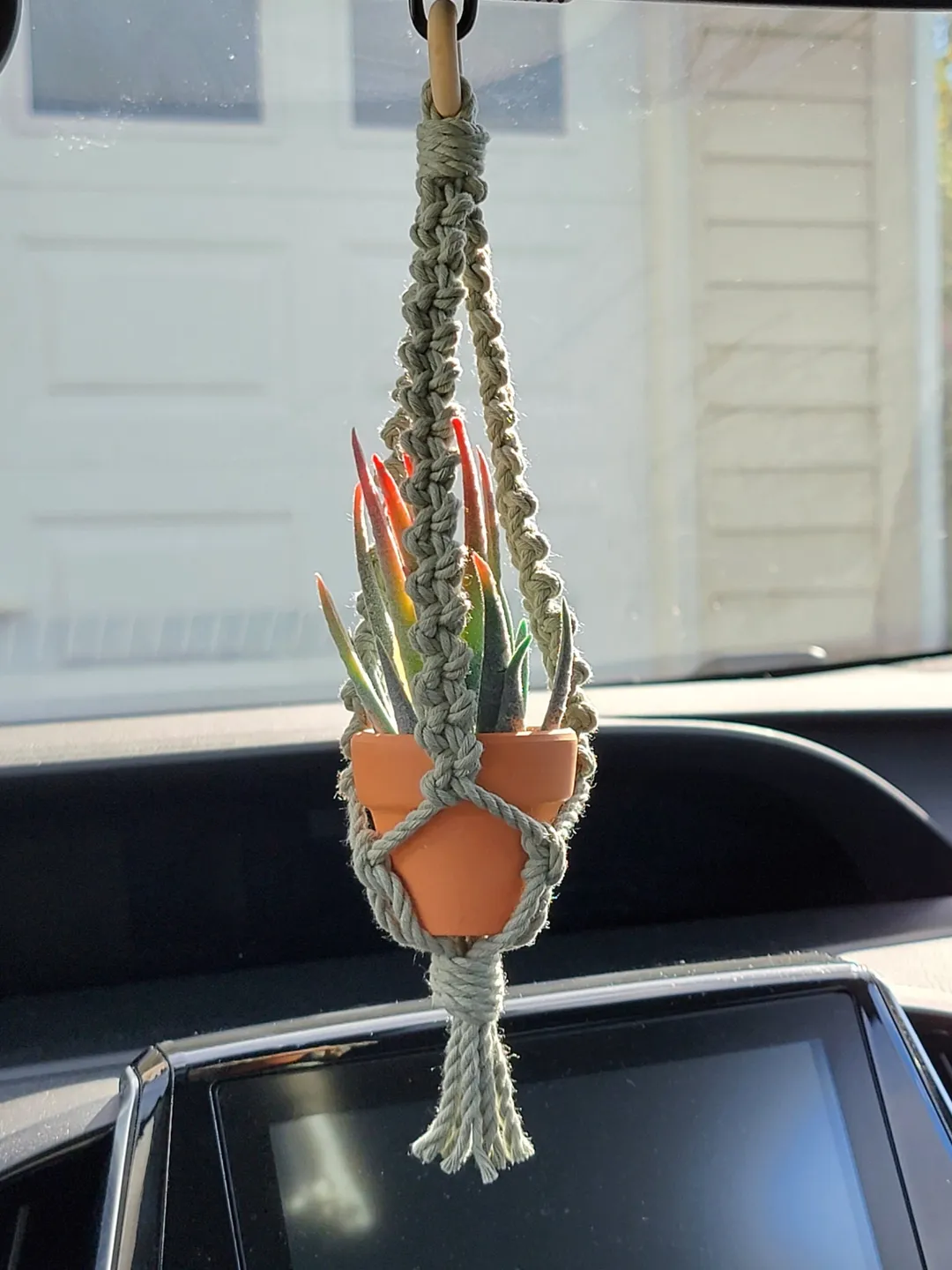 Succulent Macrame Car Charm - Boho Rearview Mirror Plant Hanger Cute ...
