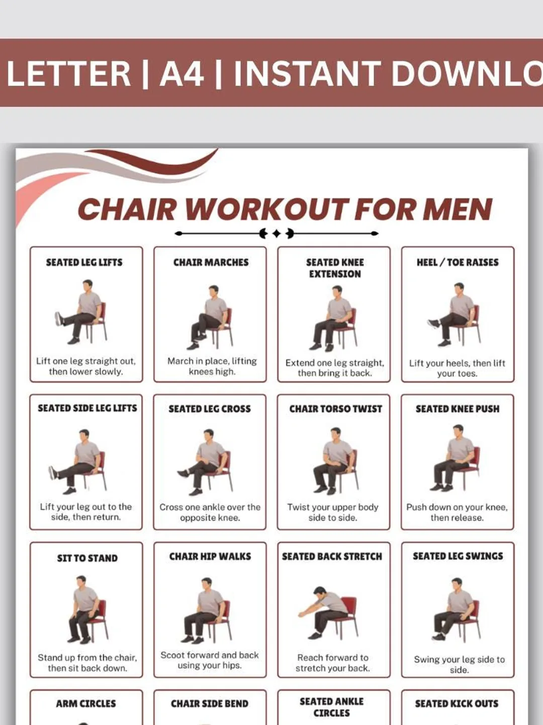 Tai Chi Chair Workouts Printable, Workout Plan PDF, Digital Download ...