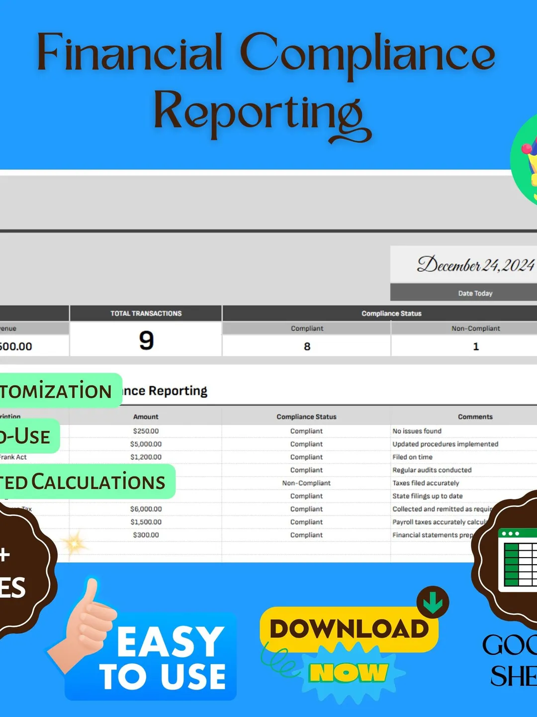 Financial Compliance Reporting Template, Editable Google Sheets ...