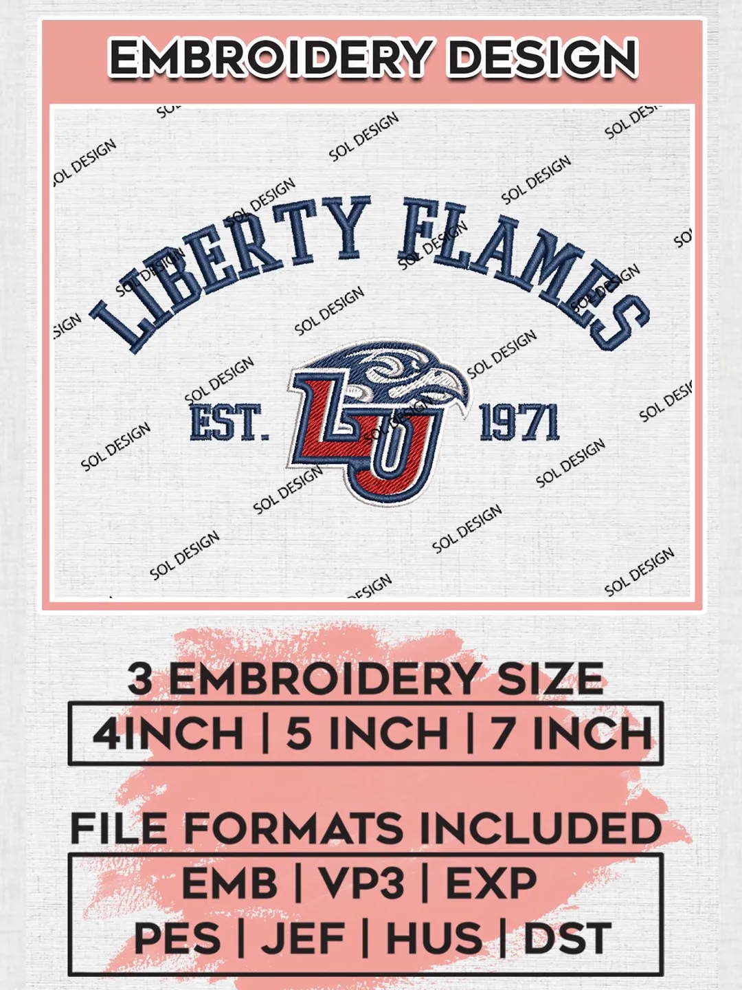 Liberty Flames Est 1971 Logo Embroidery Designs, NCAA Liberty Flames ...