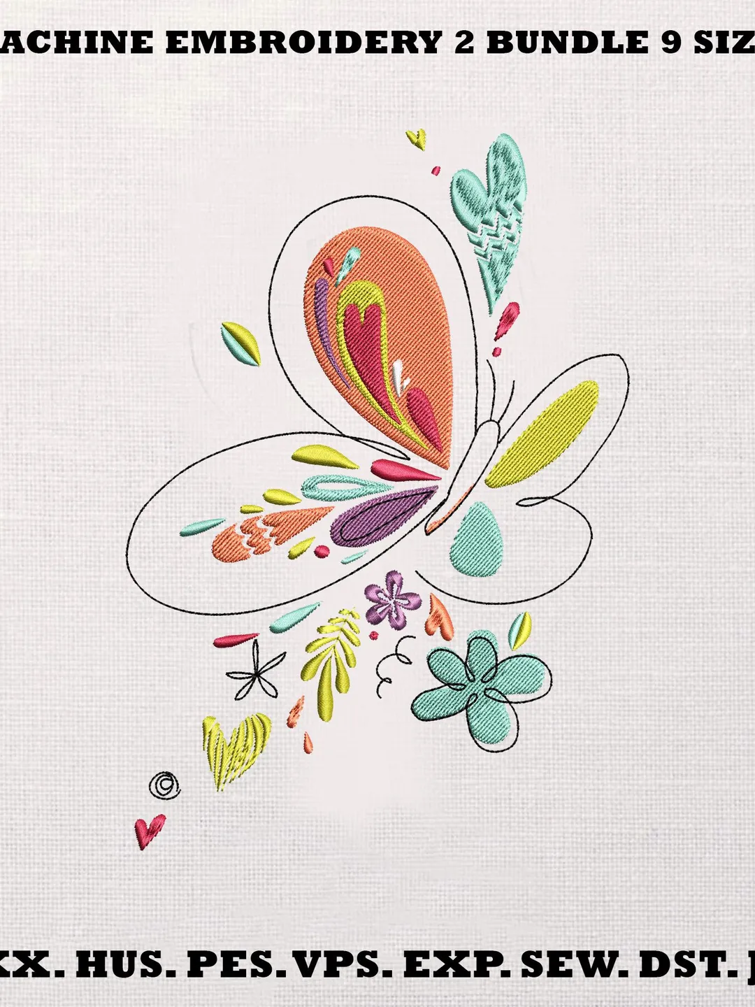 Floral Butterfly Machine Embroidery Design, Nature Garden Pattern ...