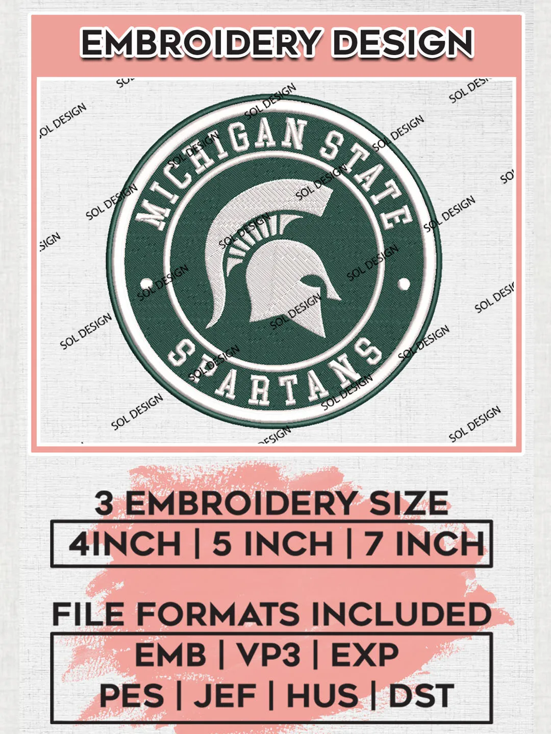NCAA Michigan State Spartans Round Logo Embroidery, NCAA Michigan State ...