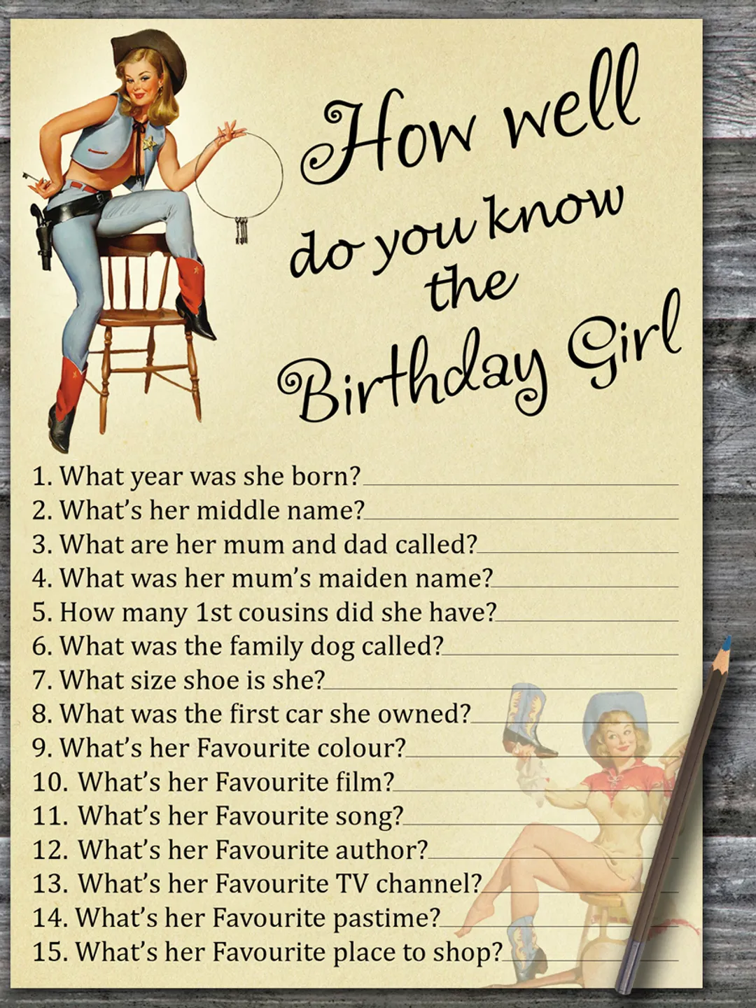 Cowboy themed How well do you know the birthday girl,Adult Birthday ...